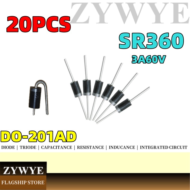 20pcs SR360 Shoteki ไดโอด Universal MBR360 SB360 MUR360 ไดโอด 3A60V ...