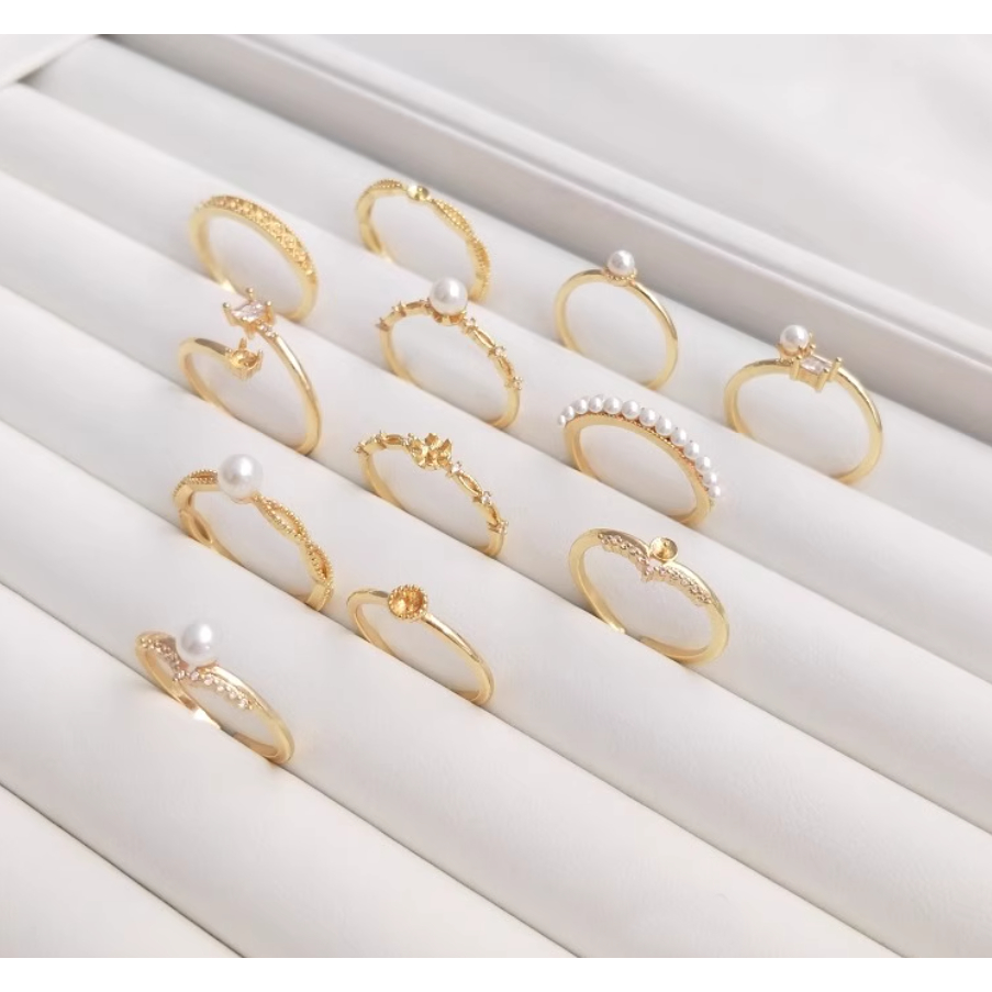 14k Gold-Plated ประณีต Simple เปิดแหวน,Zircon Open-End แหวนผู้ถือมุก, DIY แหวนเครื่องประดับ ...