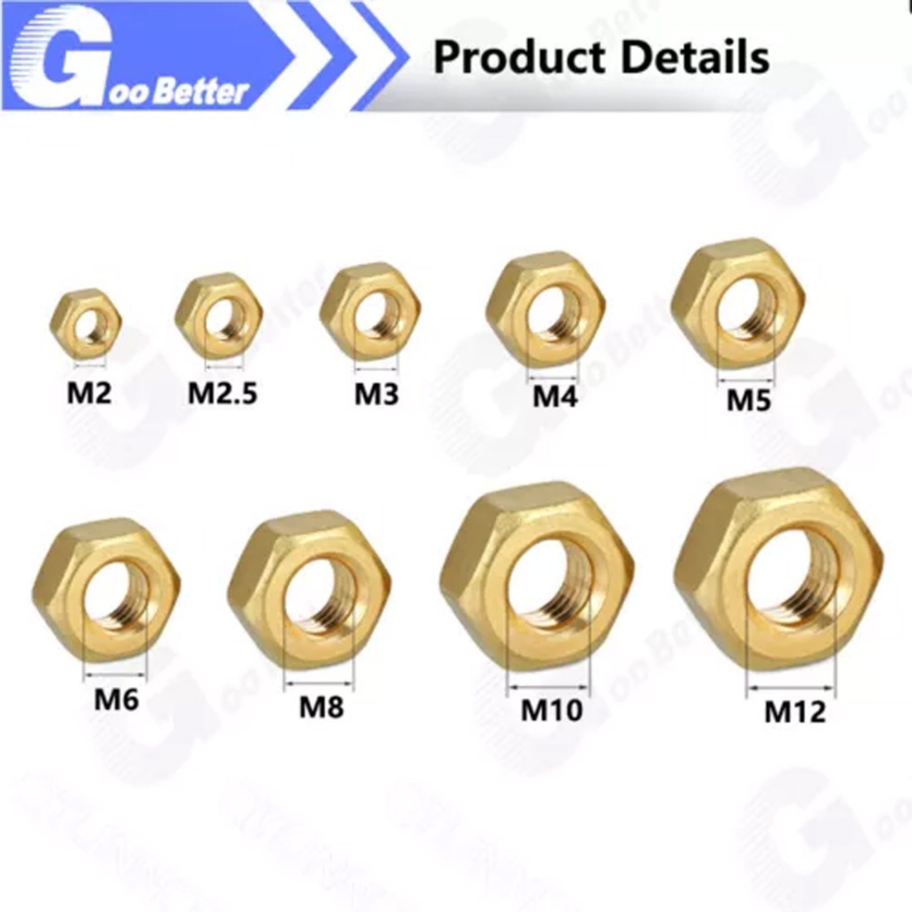 M2 M2.5 M3 M4 M5 M6 M8 M10 M12 ทองเหลือง Hex Nut หกเหลี่ยมเต็มถั่วทองเหลืองเมตริก Hex Full Nut ...