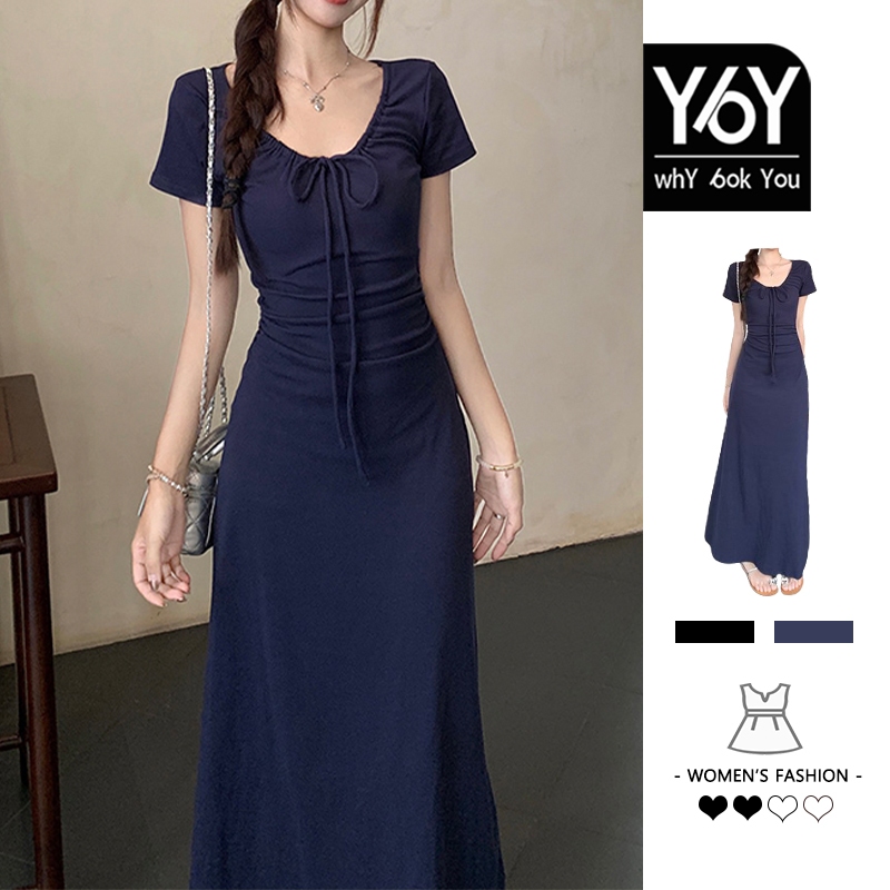 Y6y French Summer Square Tie Laced-Up Short-Sleeved Ladies Dress ...