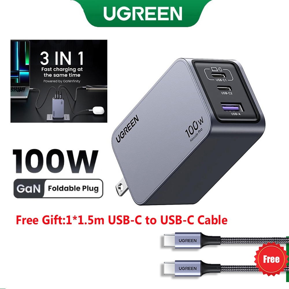 Ugreen 100W Fast Charger USB C พอร์ตชาร์จ 3 Fast Small Portable Quick ...