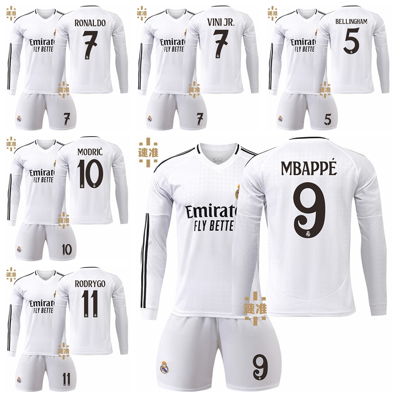 2024-25 Season Real Madrid Home แขนยาวฟุตบอลผู้ใหญ่เด็ก Jersey Kit ...
