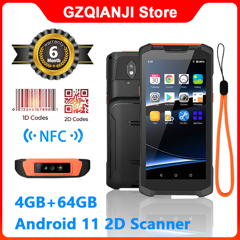 Pda 4G Terminal Android 11 NFC 2D เครื่องสแกนเนอร์ 5.5 หน้าจอสัมผัส 4+64G รองรับซิมการ์ดและ TF ...