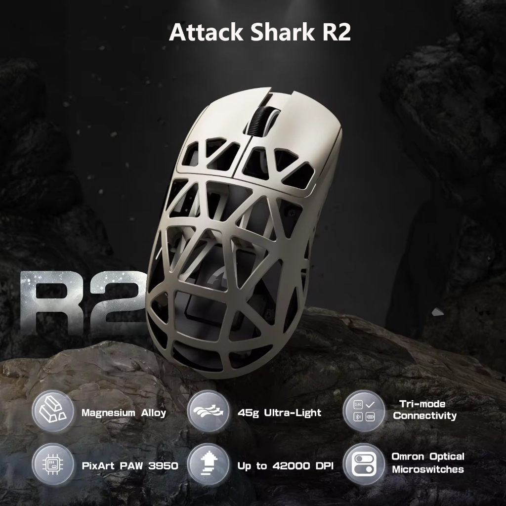 Attack Shark R2 Magnesium Alloy PAW3950 เมาส์สําหรับเล่นเกม, Tri-mode ...