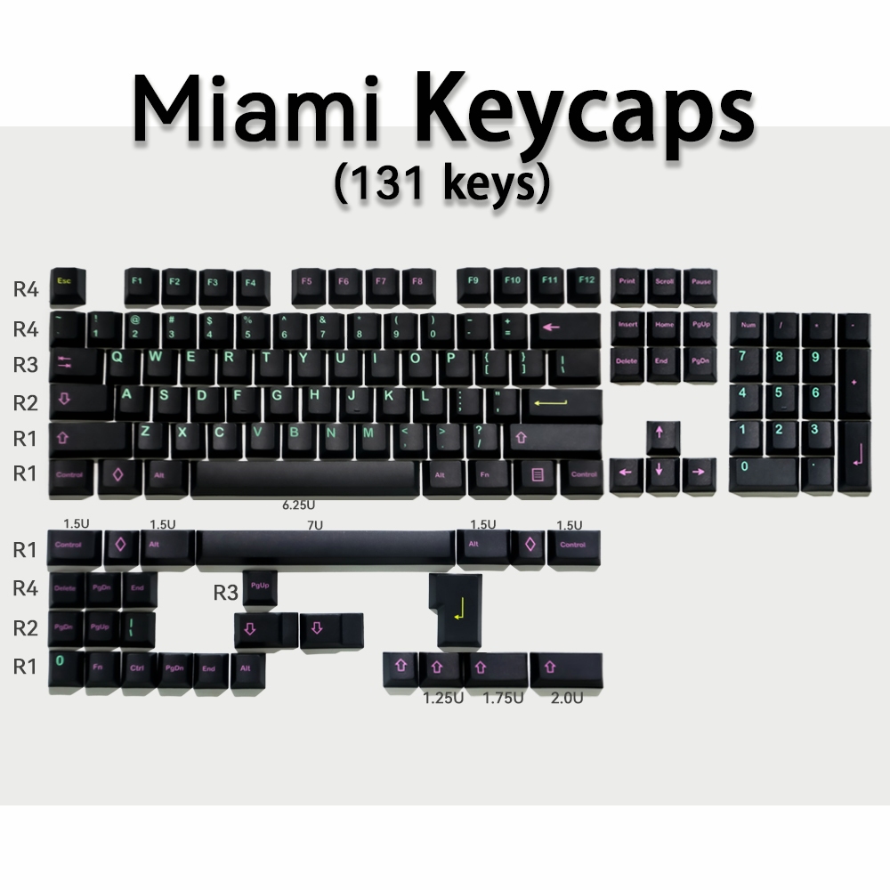 131 คีย์ GMK Miami Nights Keycaps โปรไฟล์เชอร์รี่ PBT Dey PBT Dye ...