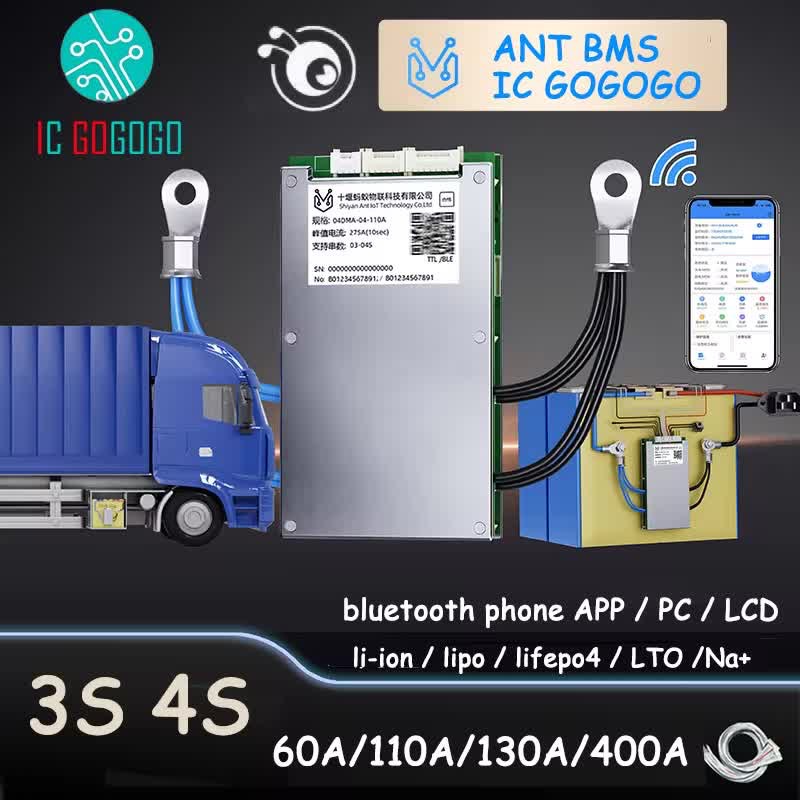 สมาร์ท 3S 4S ANT BMS 12V 60A 400A 110A 130A 1000A Lifepo4 li-ion Lipo ...