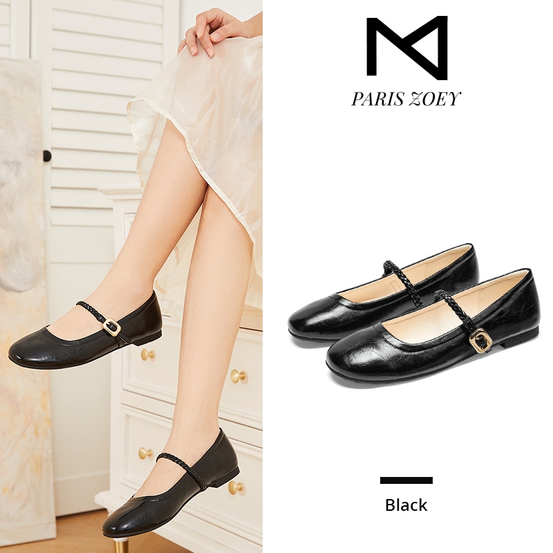 Paris Zoey mary jane รองเท้า แฟชั่นรองเท้าส้นเตี้ย รองเท้าโรงเรียน สีดำ ...