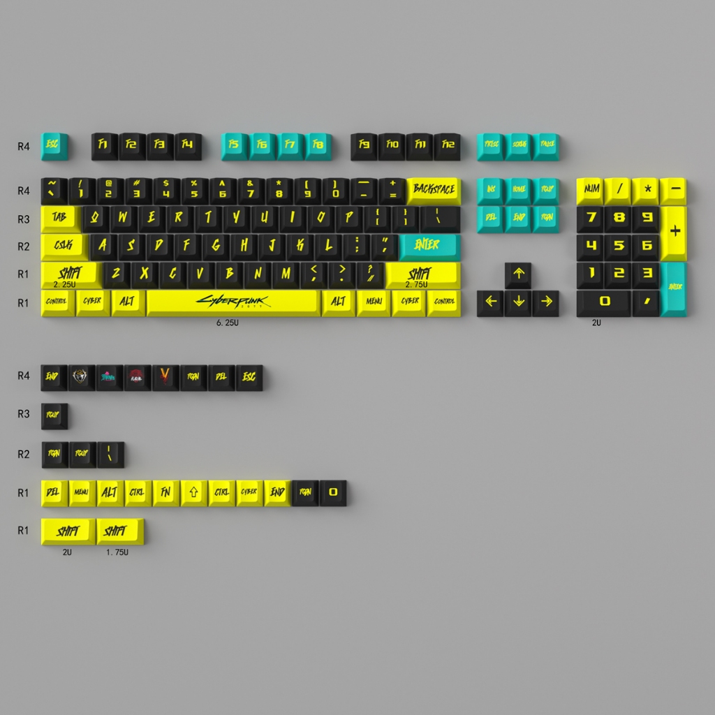 129 Key Cyberpunk 2077 Keycaps PBT DYE-SUB โปรไฟล์เชอร์รี่สําหรับ ...