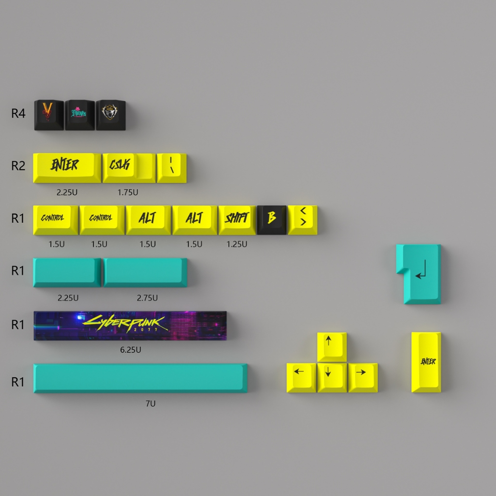 129 Key Cyberpunk 2077 Keycaps PBT DYE-SUB โปรไฟล์เชอร์รี่สําหรับ ...