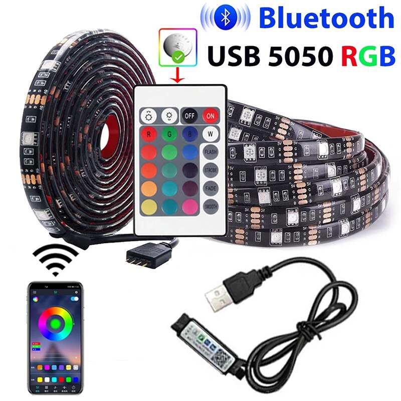 Ip65 บลูทูธไฟ LED Strip 5M RGB 5050 SMD ริบบิ้นยืดหยุ่นกันน้ํา RGB ไฟ LED USB 5V เทปไดโอดทีวี PC ...