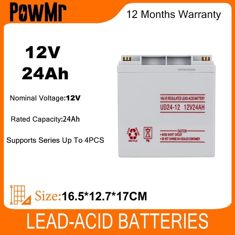 Powmr Dry Battery 12V 24Ah Collared Lead-acid Battery compressible ...