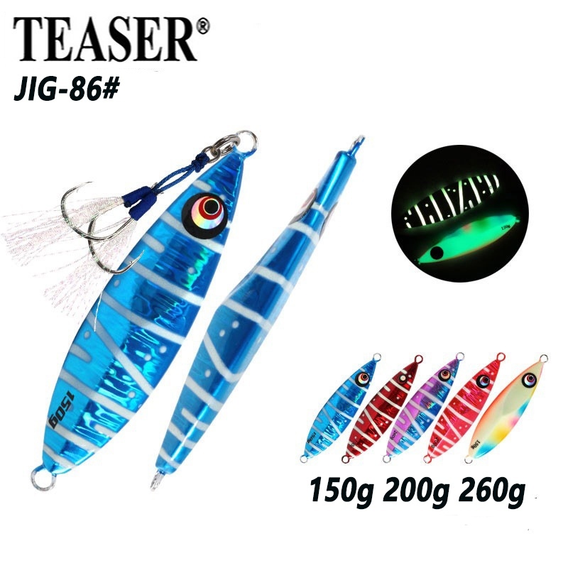 TEASER【J86】150g 200g 260g ช้าตก Sinking Jigging เหยื่อตกปลาน้ําเค็ม Luminous โลหะ Jigs Hard ...