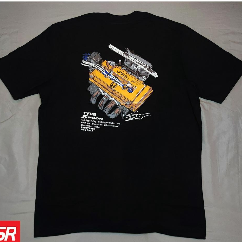 Spoon B16 สีดํา _ SR Raceware เสื้อยืดแขนสั้นคอกลมทรงหลวมสไตล์คลาสสิก ...