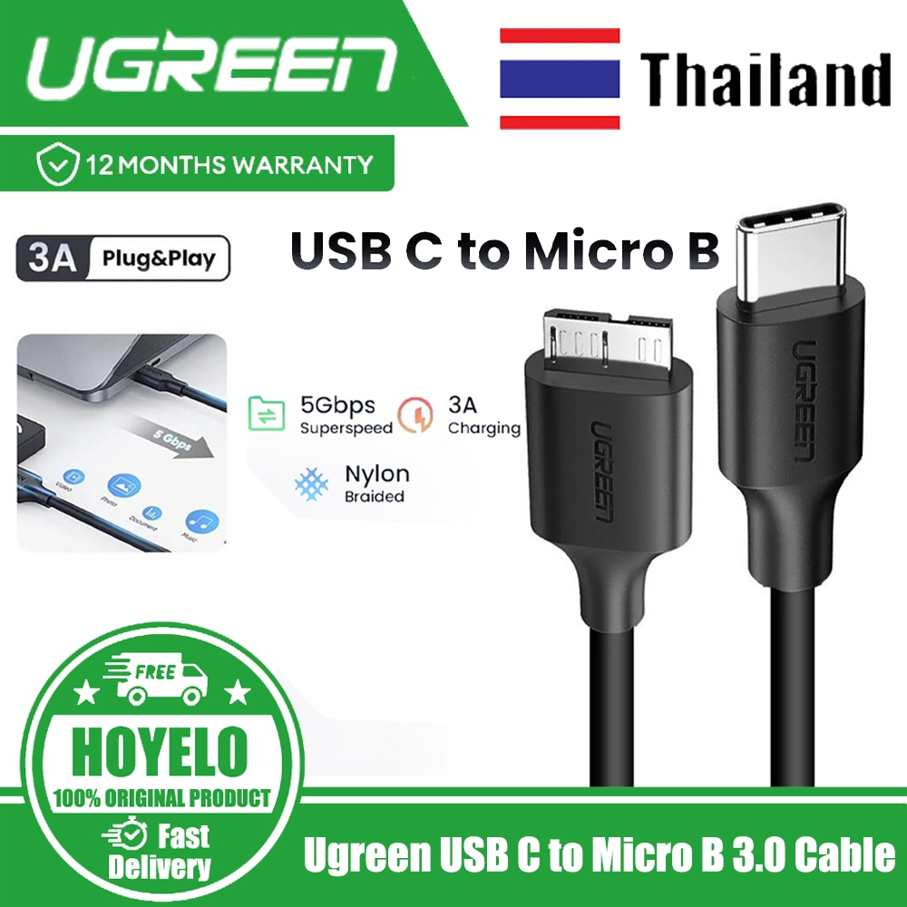Ugreen สายเคเบิลฮาร์ดดิสก์ USB C เป็น Micro B 3.0 5Gbps 3A HDD SSD USB ...