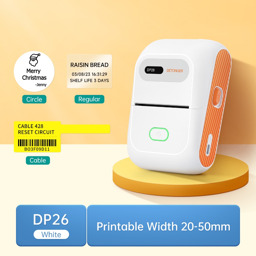 Detonger DP26 เครื่องพิมพ์ไร้หมึกแบบพกพาสติกเกอร์ความร้อนQR Code Barcode Labeling Machine เสื้อ ...