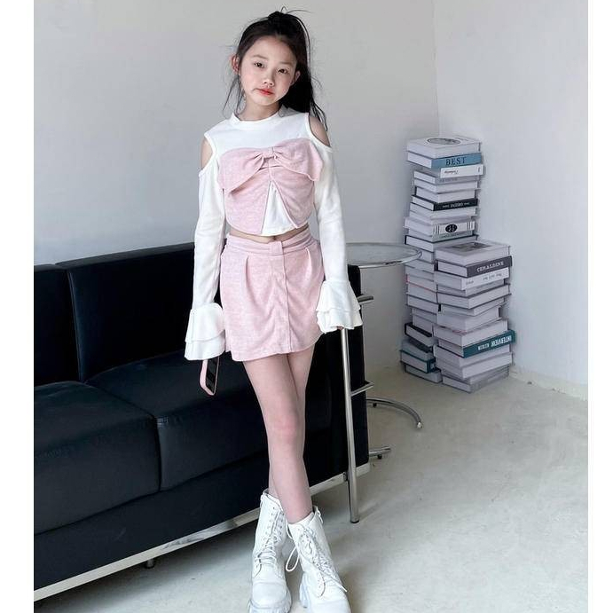 [KeDaYa] พร้อมส่ง เสื้อโบว์สไตล์เกาหลี กระโปรงมินิสั้นสีชมพูสุดน่ารัก ...