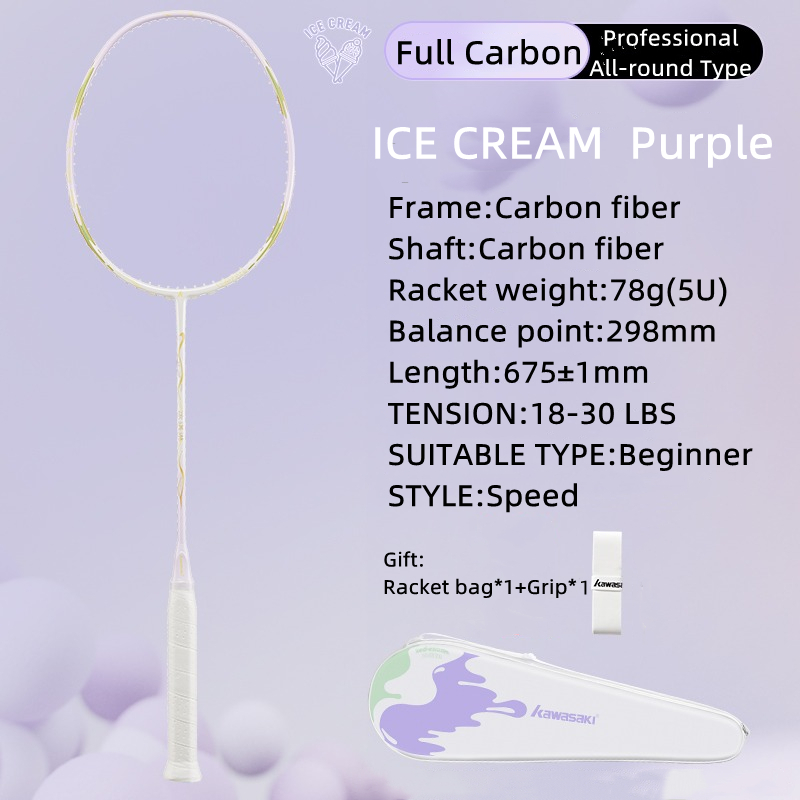 Kawasaki Badminton Racquet ICE CREAM 5U 18-30 LBS Full Carbon Ultra ...