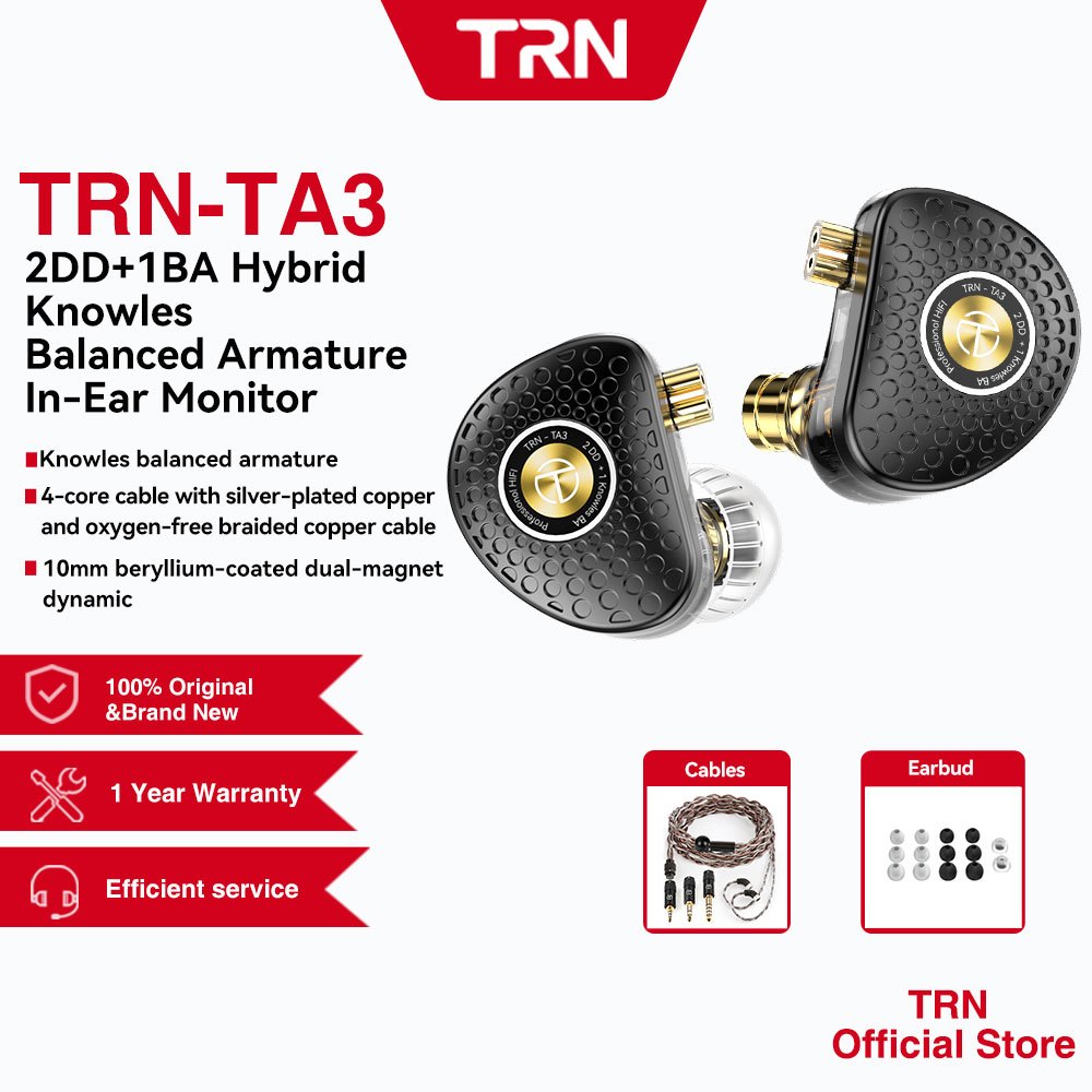 Trn TA3 หูฟังชนิดใส่ในหู 1BA + 2DD Hybrid Knowles Unit HIFI IEM เสียงรบกวน Cancelling Bass ชุดหู ...