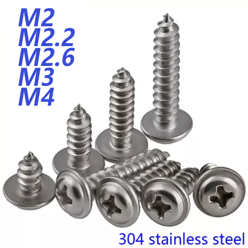 10pcs 304 สแตนเลสสตีล Phillips หัวกลม Pad Self-Tipping สกรู M2M2.2M2.6M3M4 PWA เครื่องซักผ้า ...
