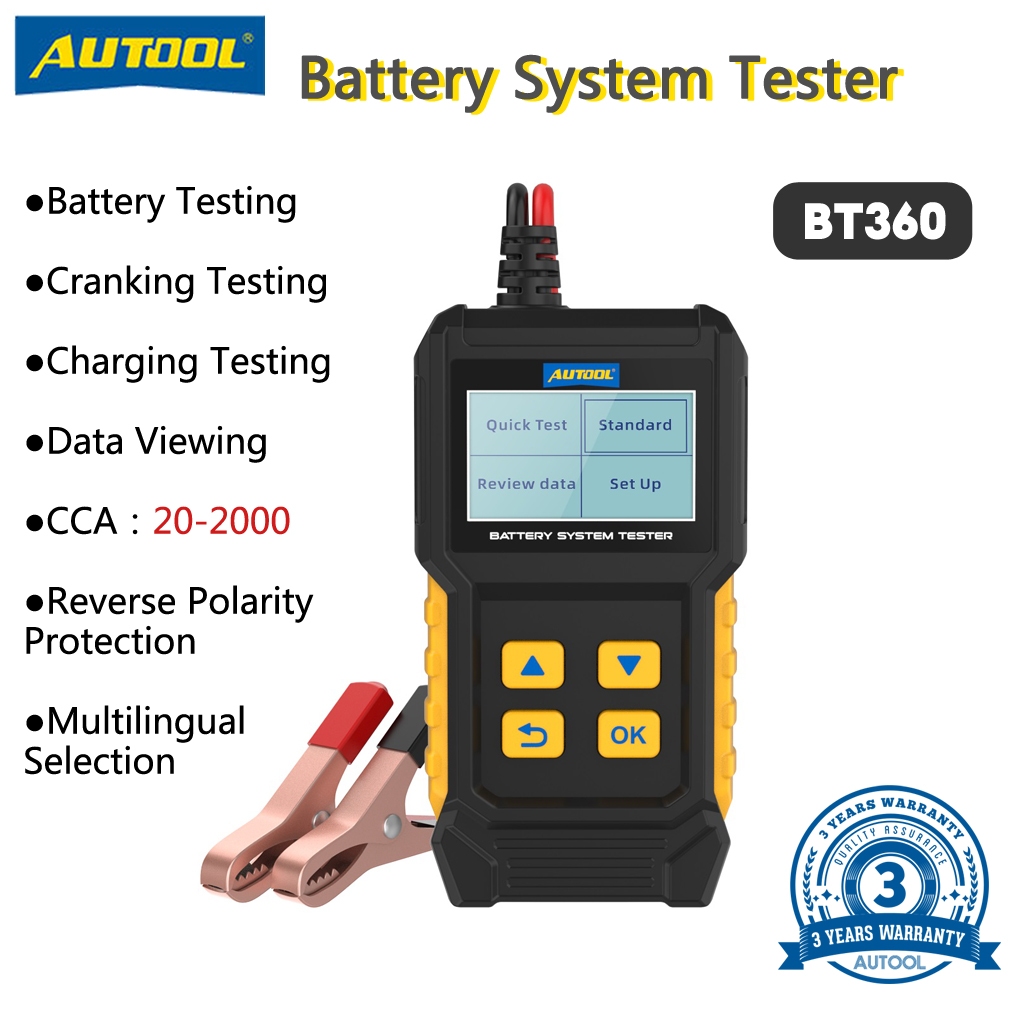 AUTOOL BT360 12V เครื่องทดสอบแบตเตอรี่รถยนต์ CCA 20-2000 การวินิจฉัยยานยนต์แบบดิจิตอลเครื่องมือ ...