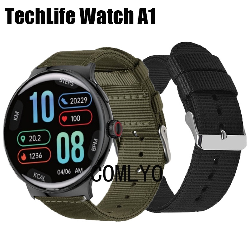 สําหรับ TechLife Watch A1 สายนาฬิกาอัจฉริยะไนลอนผ้าใบผู้หญิงผู้ชาย Soft ...