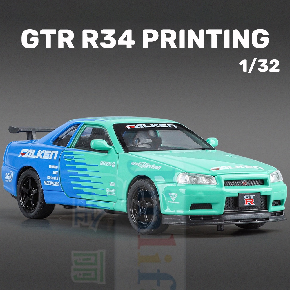 RUM1:32 Scale Nissan GTR R34 การพิมพ์รถรุ่น Light & Sound Effect รถ ...