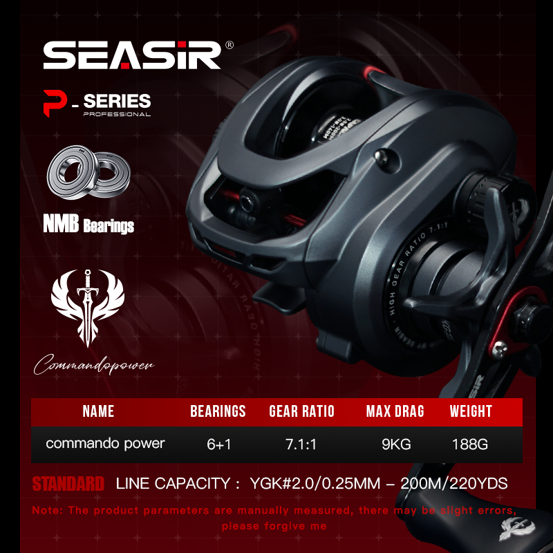 Seasir Commando Power Baitcasting ตกปลา Reel 7.1:1 อัตราทดเกียร์ความเร็วสูง 6 + 1 NMB แบริ่งลาก ...