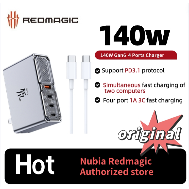 Original Nubia 140W 4 พอร์ต 1A 3C GaN6 Dao PD Power charger Neo charger ...