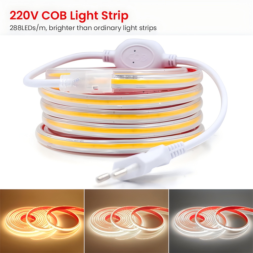 5m COB LED Strip Light 12V 24V 220V ความสว่างสูง FCOB ยืดหยุ่น LED Bar เทปริบบิ้น Linear ...
