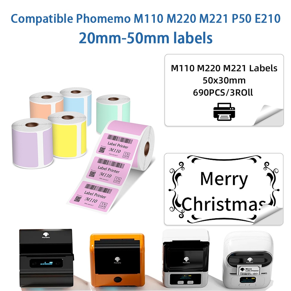 20-50 มม.ป้ายความร้อนสติกเกอร์ Self-Adhesive เครื่องพิมพ์ความร้อนกระดาษใช้งานร่วมกับ Phomemo ...