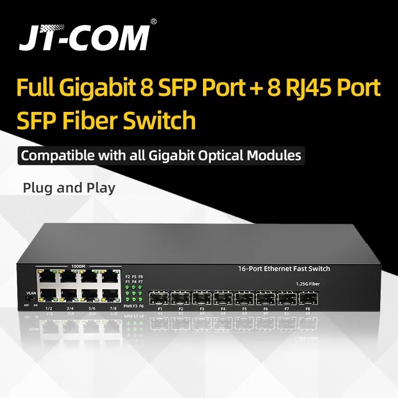 Jt-com Full Gigabit 8 SFP Port + 8 พอร์ต RJ45 SFP Fiber Switch ใช้งาน ...