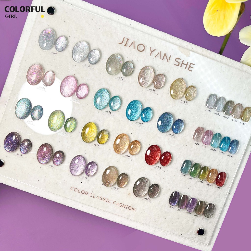JIAO YAN SHE 20สี สีเจลแคทอาย สีลูกแก้ว แถมชาร์ทอะคริลิคสำเร็จรูป ...
