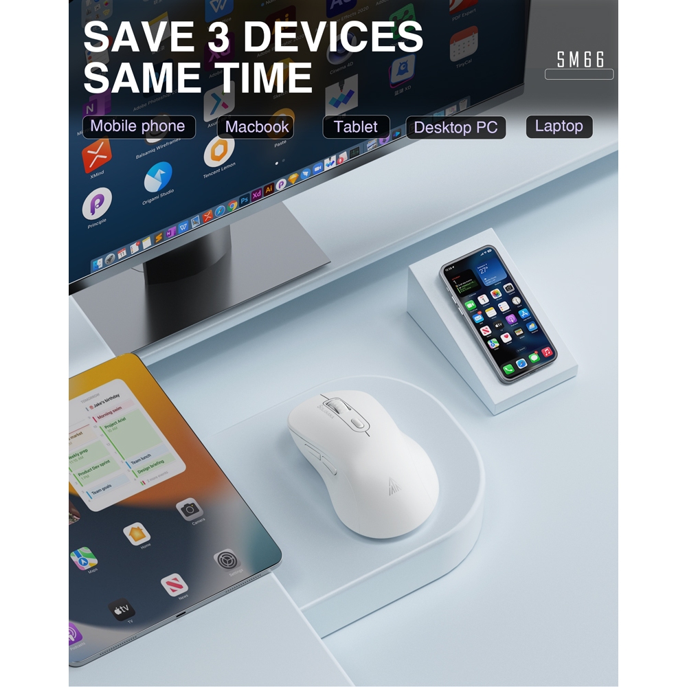 Solakaka SM66 เมาส์ไร้สาย บลูทูธ 2.4G แบตเตอรี่ 400mAh พร้อมความเร็ว 6 ...
