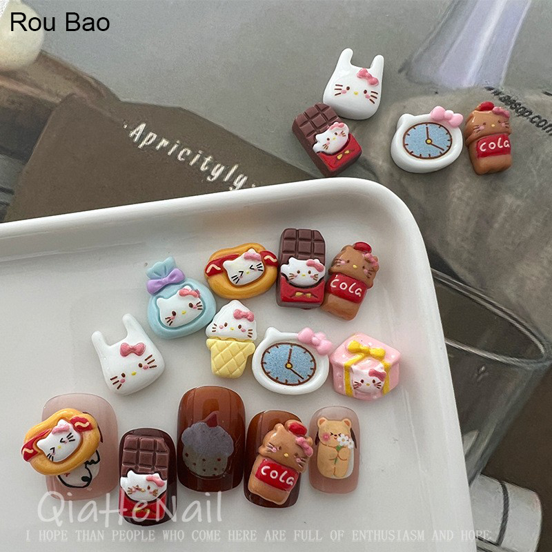 Rou Bao 20 ชิ้นเล็บน่ารัก Hello Kitty แมวการ์ตูนอาหาร Series Girly 3D ...
