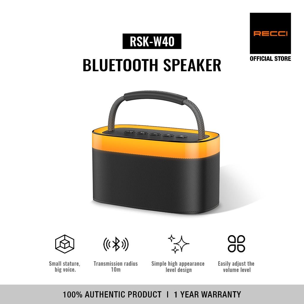 Recci RSK-W40 ลำโพงบลูทูธ ลำโพงบลูทูธพกพา มีไฟ RGB รุ่นไร้สาย 5.0 ลำโพงพกพาไร้สาย/TF/AUX ...