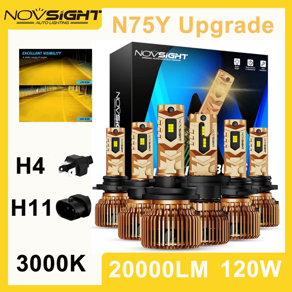 2 ชิ้น 3000 พันสีเหลือง Novsight N75Y H11 H4 รถ LED ไฟหน้าหลอดไฟรถยนต์ ...