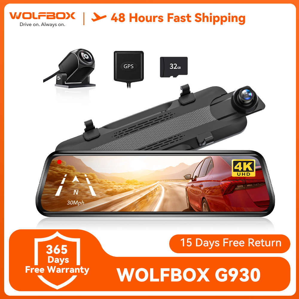 WOLFBOX G930 4K Dual Lens Mirror Dash Cam, GPS, 24H มุมมองที่จอดรถ ...