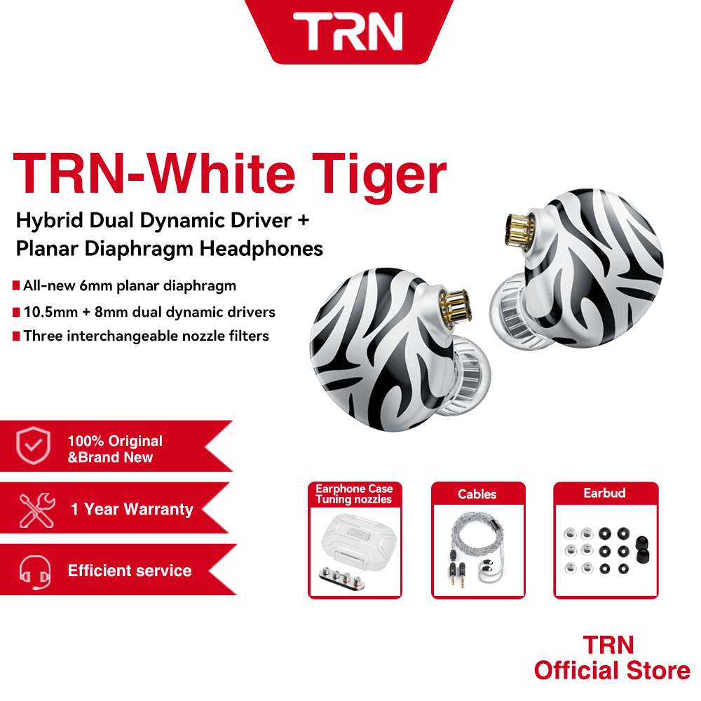 Trn ใหม่เสือสีขาวหูฟังชนิดใส่ในหู Hybrid Dual Dynamic Driver + Planar ...