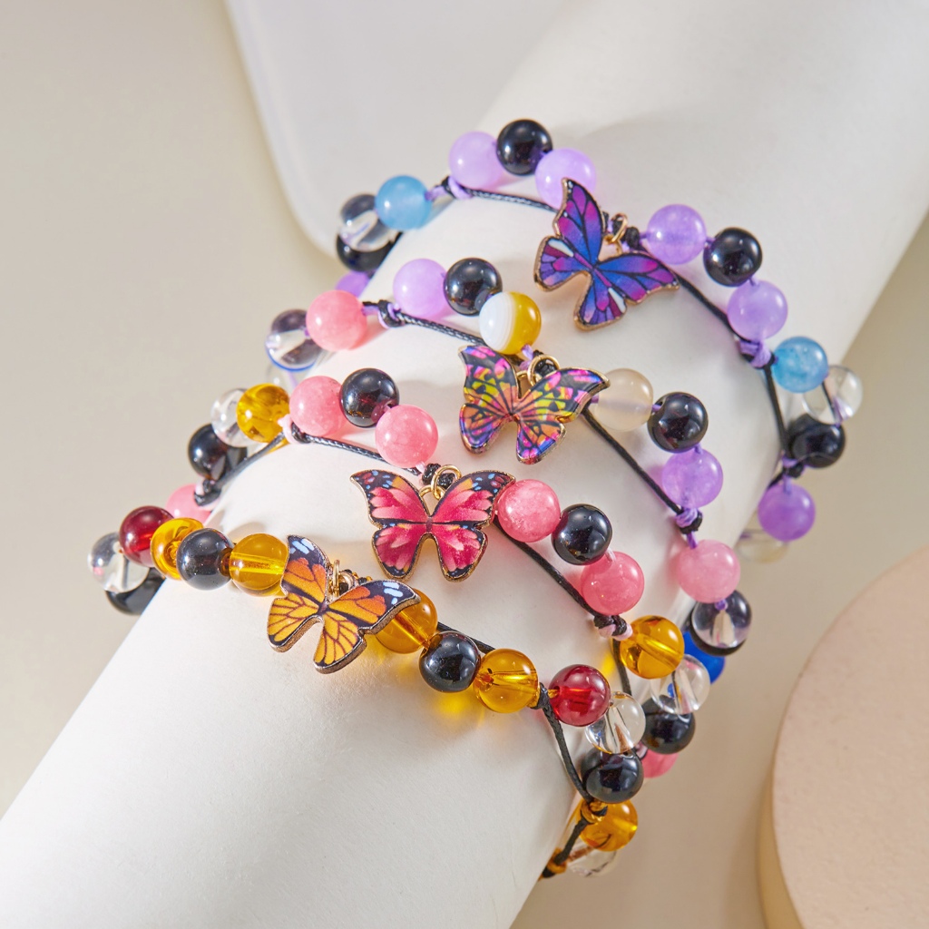 Jushi ผีเสื้อ Colourful หินลูกปัดสร้อยข้อมือปรับของขวัญวันหยุดผู้หญิง ...