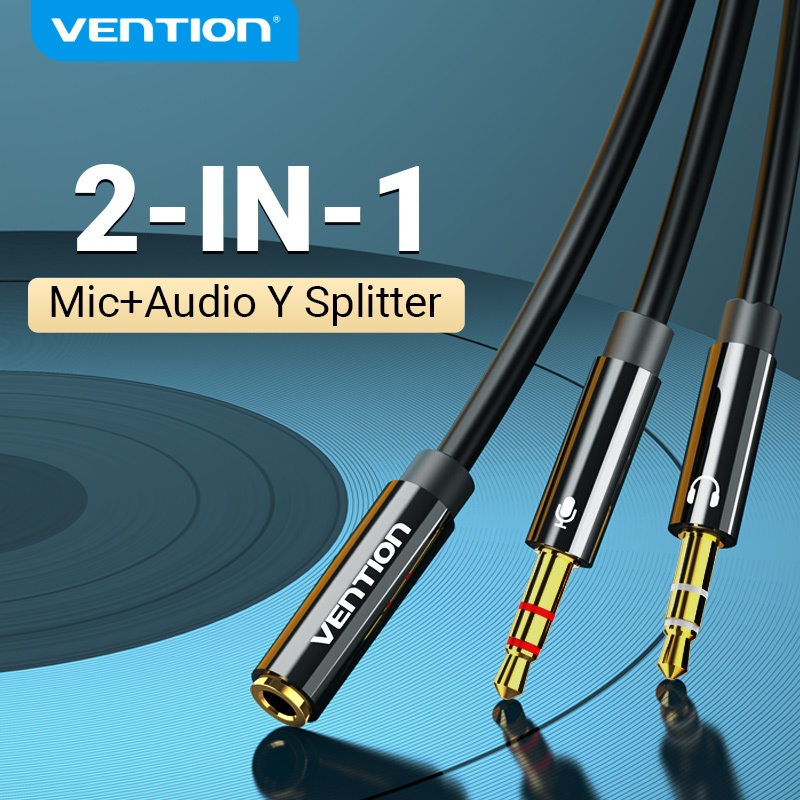 VENTION 3.5mm สายสัญญาณเสียง 2-ใน-1 Hi-Fi สําหรับคอมพิวเตอร์ โน๊ตบุ๊ค ...