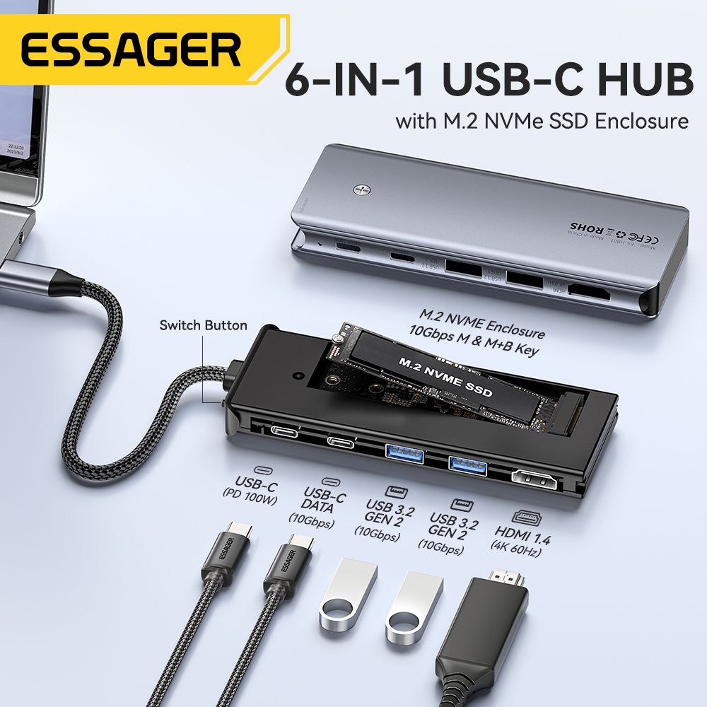 Essager 6 In 1 & 7 In 1 Splitter Adapter Hub + ขยาย SSD ความเร็วสูง ...