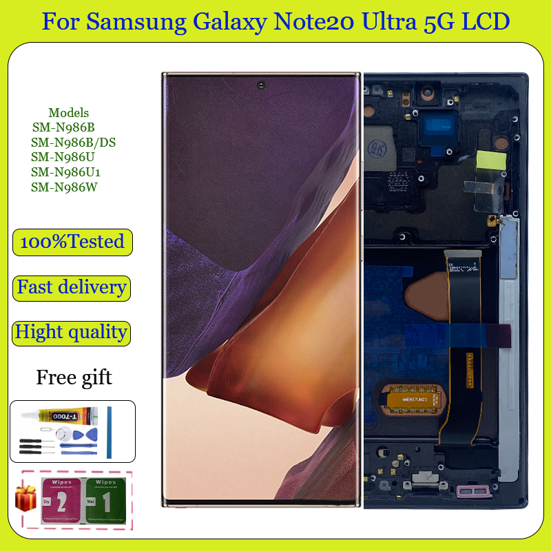 Original AMOLED สําหรับ Samsung Galaxy Note 20 ultra 4G 5G จอแสดงผล LCD พร้อมกรอบเปลี่ยน ...