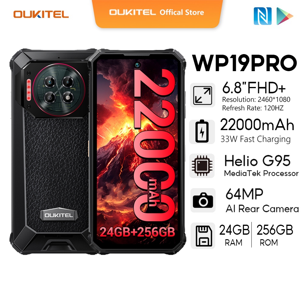 Oukitel WP19 PRO 22000mAh 24GB + 256GB มือถือ 6.8 "FHD+ 120Hz/Android 13 64MP + 20MP Night ...