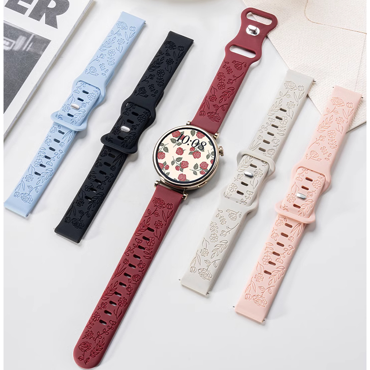 Silicone Carving flowers Loop Compatible For huawei watch gt 5 สาย ...