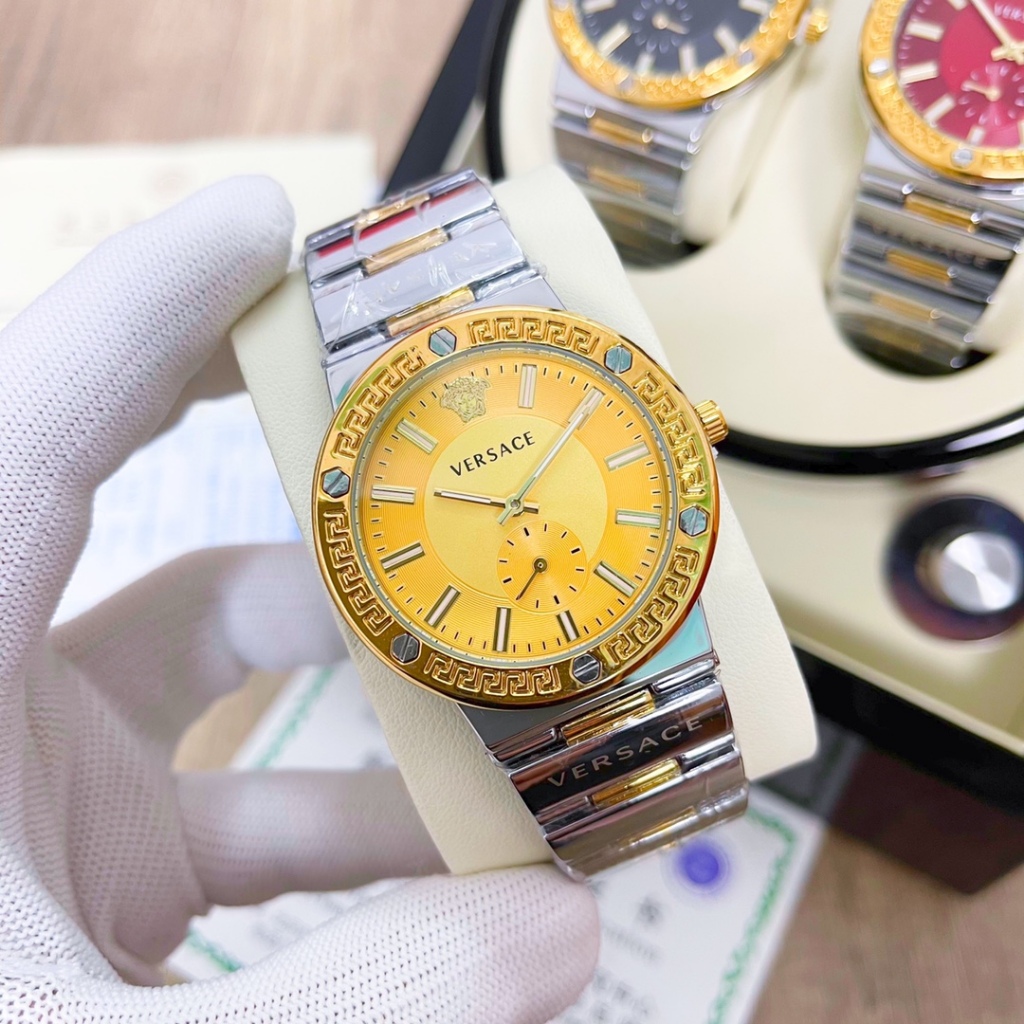 Versace สินค้าใหม่ผู้ชาย Quartz Movement สายสแตนเลสแฟชั่น All-Match ...