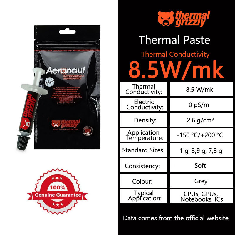 Thermal Grizzly Aeronaut AMD Intel โปรเซสเซอร์ Thermal Paste 8.5 W/mk ...