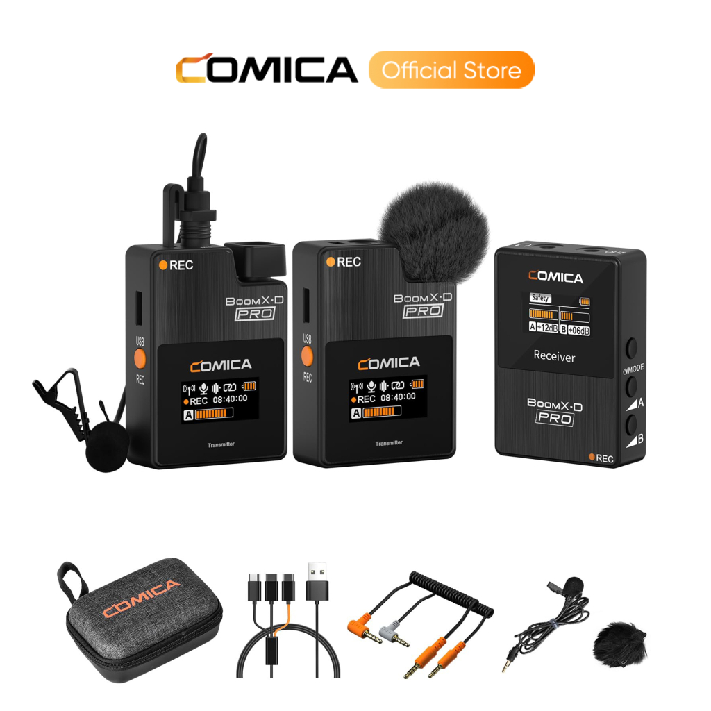 COMICA BoomX-D PRO 2.4G ไมโครโฟนไร้สายสองช่อง ความจุการบันทึกเสียง 8GB ...
