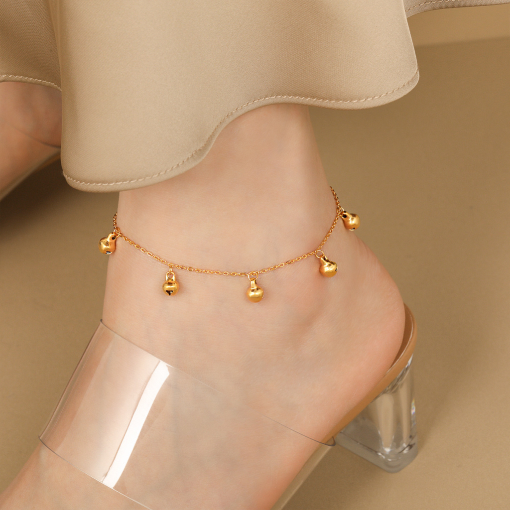 เวอร์ชั่นเกาหลี Fine Seven Small Bells สร้อยข้อเท้าเหล็กไทเทเนียมสีทอง ...