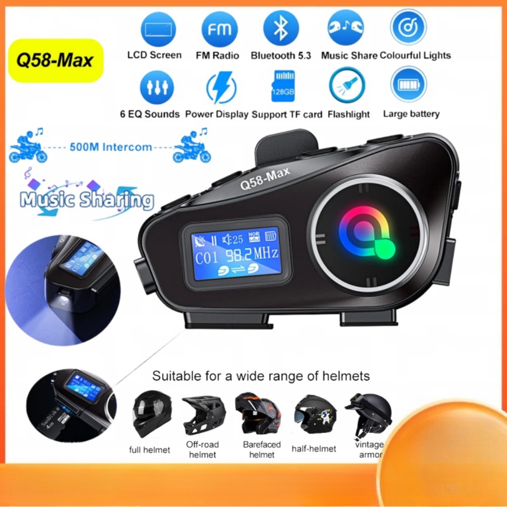 Q58 Max Intercom ชุดหูฟังไร้สายบลูทูธ 5.3 หน้าจอ LCD สําหรับหมวกกันน็อค ...