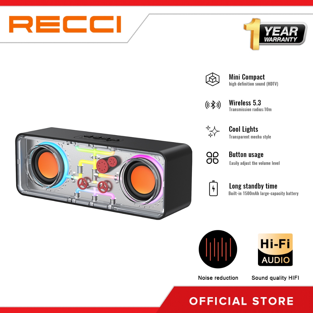 RECCI RSK-W38 เครื่องเล่นบลูทูธไร้สาย Bluetooth 5.3 ประสิทธิภาพการทำงานของไฟ RGB รับประกัน 1 ปี ...
